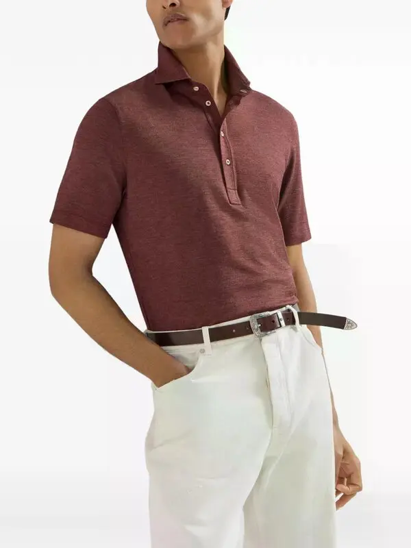 Brunello Cucinelli Virgin Wool, Silk And Cotton Piqué Polo Shirt With Spread Collar - Red
