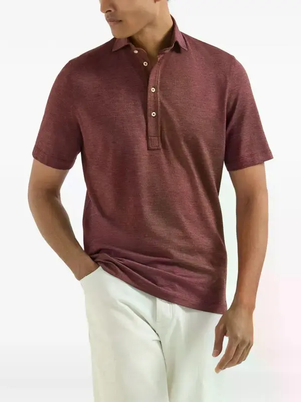 Brunello Cucinelli Virgin Wool, Silk And Cotton Piqué Polo Shirt With Spread Collar - Red