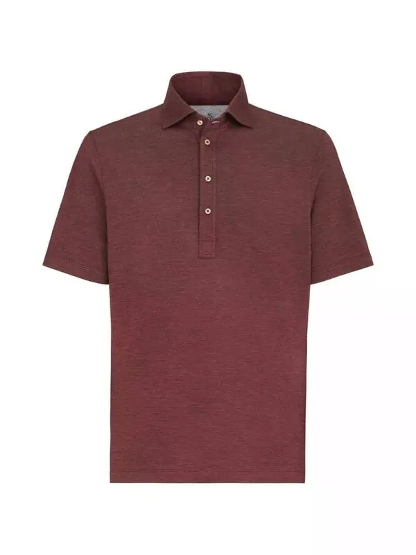 Brunello Cucinelli Virgin Wool, Silk And Cotton Piqué Polo Shirt With Spread Collar - Red
