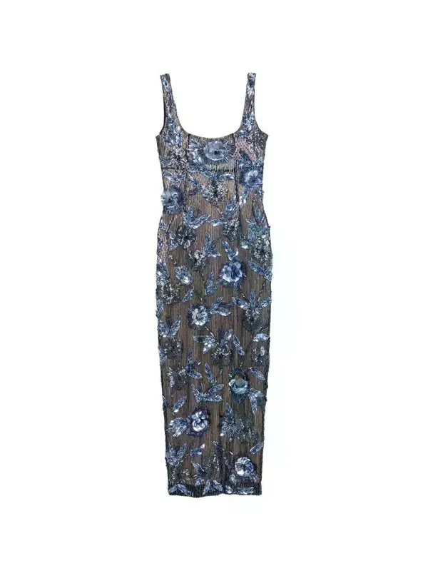 Rachel Gilbert Embellished Floral-appliqué Midi Dress - Blue