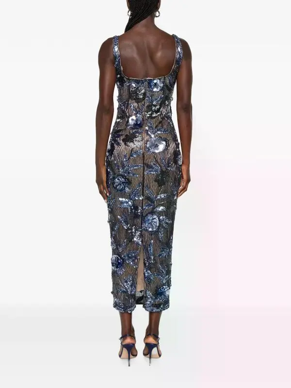 Rachel Gilbert Embellished Floral-appliqué Midi Dress - Blue