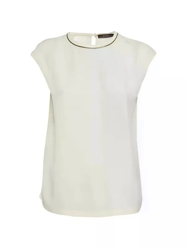 Max Mara Sleeveless Textured Blouse With Gold-tone Chain-link Trim