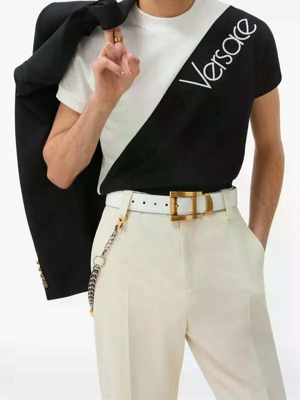 Versace Embroidered-logo Stretch Cotton-jersey Slim T-shirt - Black