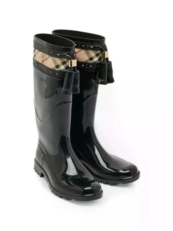 Burberry Checked Tassel Rain Boots - Black