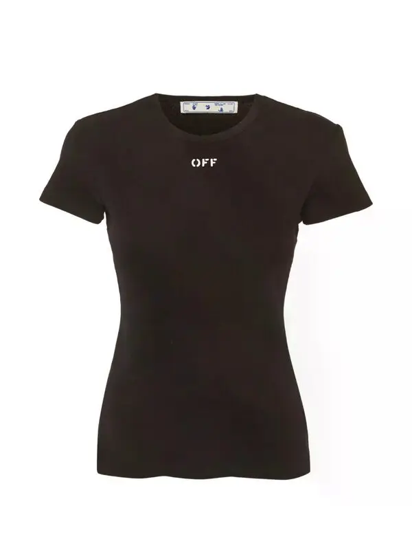 Off-White Logo Print Ribbed Knit T-shirt - Black