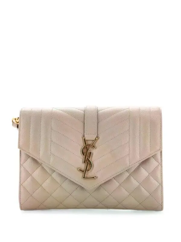 Saint Laurent Monogram Envelope Wristlet Clutch Bag - Neutrals
