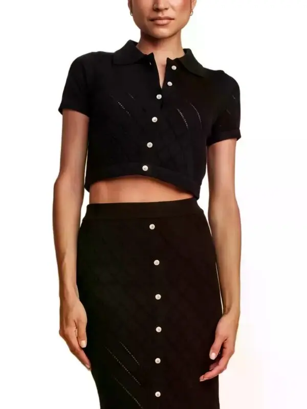 HEVRON Pointelle-knit Cropped Cardigan