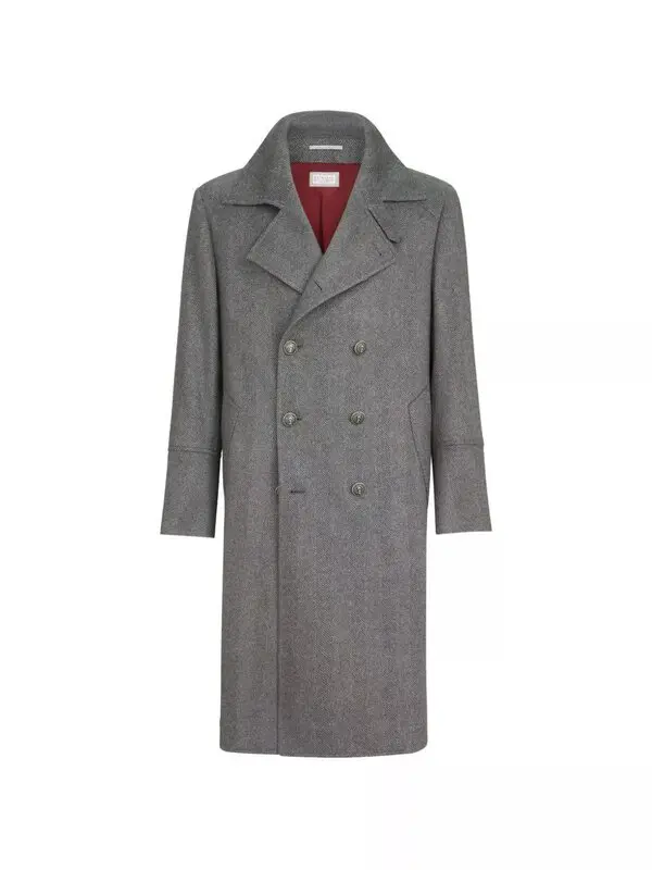Brunello Cucinelli Cashmere Chevron Flannel Coat - Grey