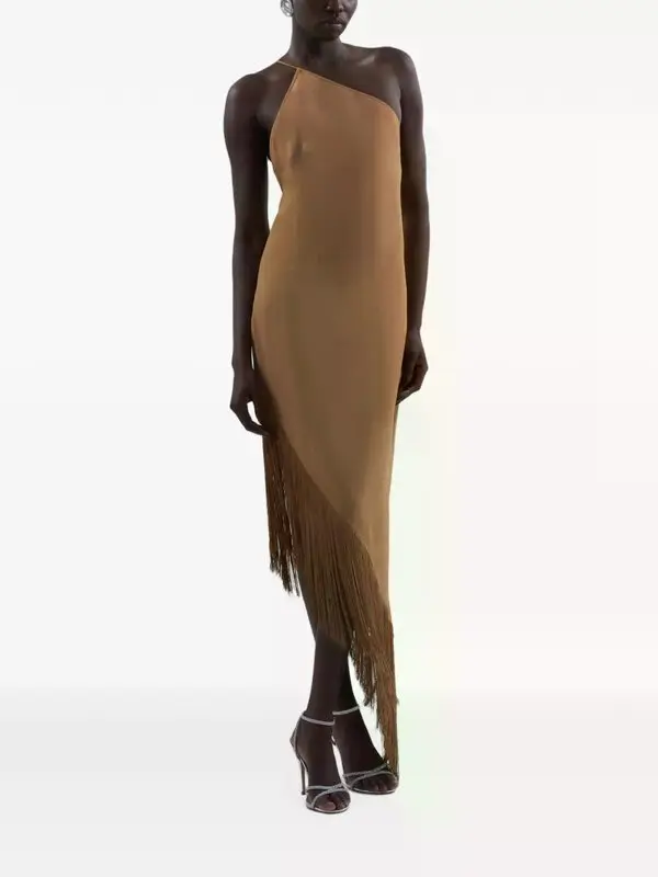 TALLER MARMO Asymmetric Fringed Dress - Brown