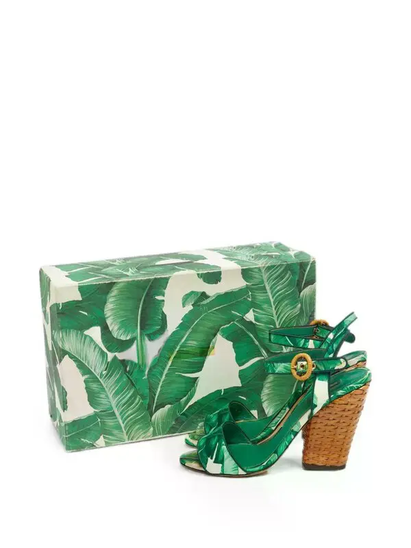 Dolce & Gabbana Printed Ankle-strap Raffia Sandals