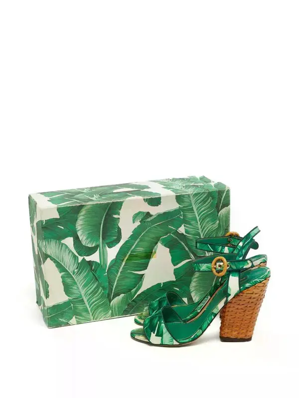 Dolce & Gabbana Printed Ankle-strap Raffia Sandals