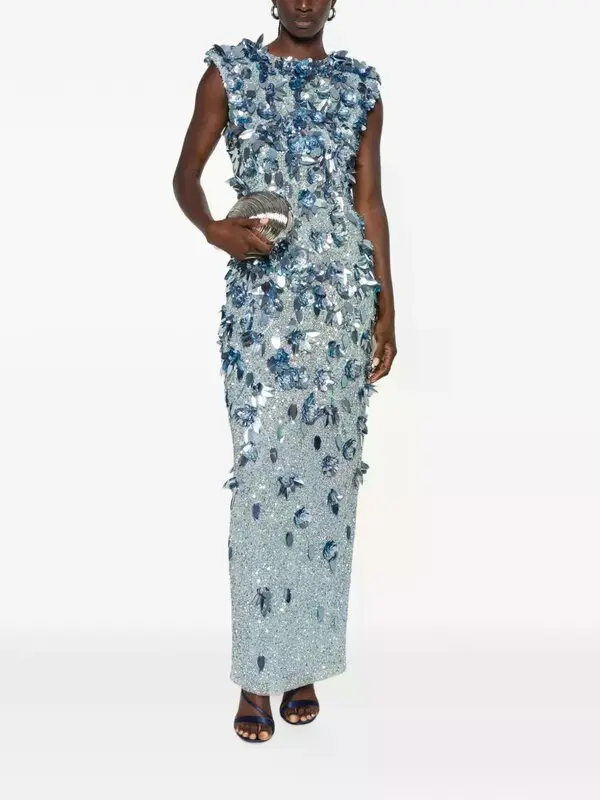 Rachel Gilbert Maxi Dress With Floral Embellishments - Blue