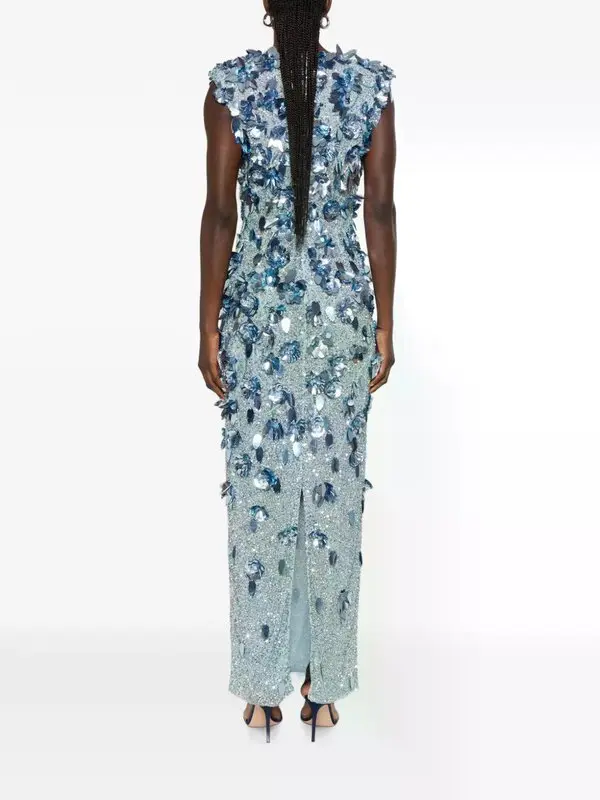 Rachel Gilbert Maxi Dress With Floral Embellishments - Blue