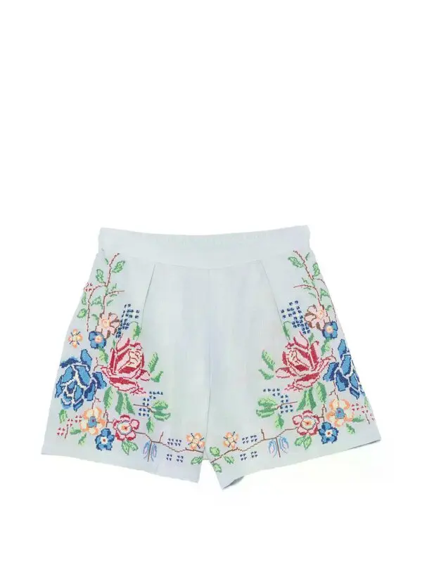 ORSINA Floral Embroidered Shorts - Blue