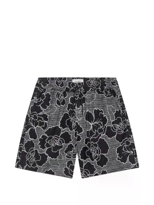 LES DEUX Charlie Poppy Floral-print Drawstring Shorts - Black