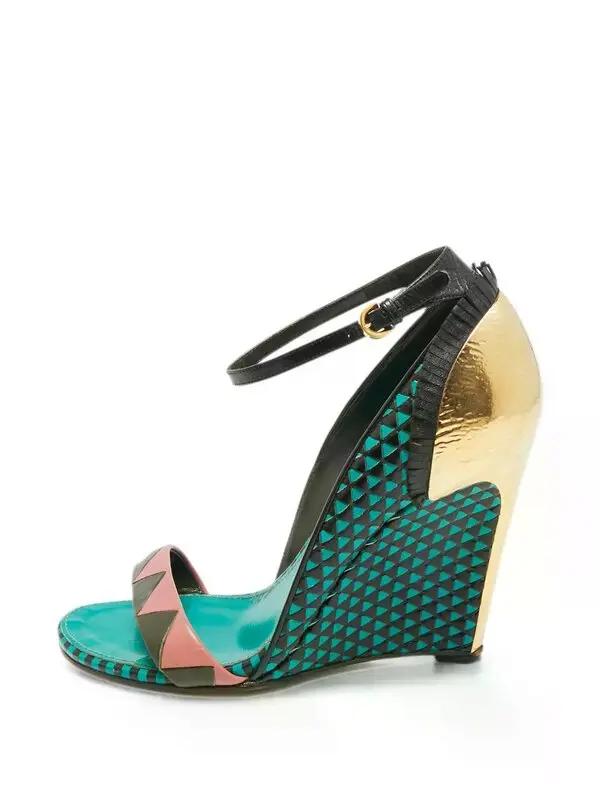 SERGIO ROSSI Geometric Pattern Ankle Strap Wedge Sandals