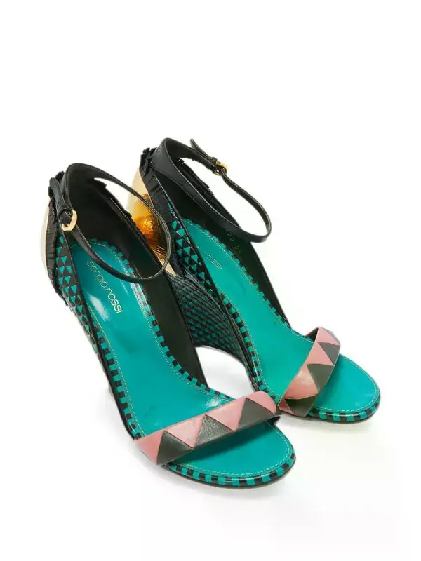 SERGIO ROSSI Geometric Pattern Ankle Strap Wedge Sandals