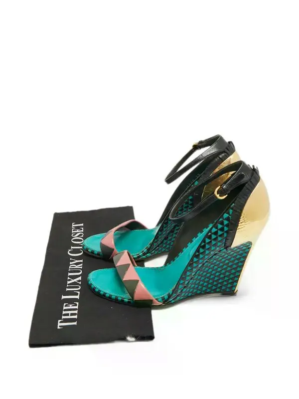 SERGIO ROSSI Geometric Pattern Ankle Strap Wedge Sandals