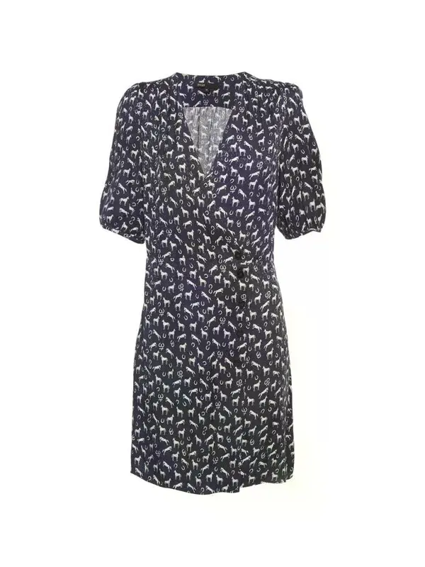 Maje Horse-print V-neck Midi Dress - Blue