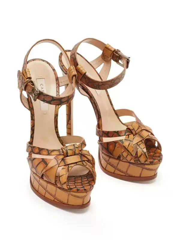 Casadei Croc-embossed Ankle-strap Sandals