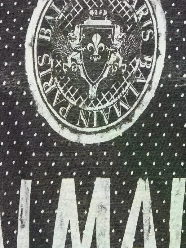 Balmain Linen Polka Dot Logo Print Sleeveless Top