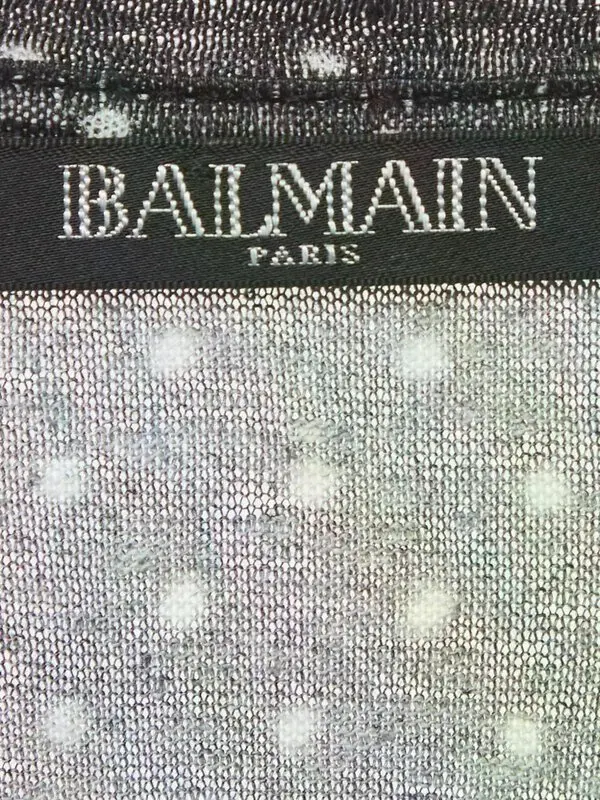 Balmain Linen Polka Dot Logo Print Sleeveless Top