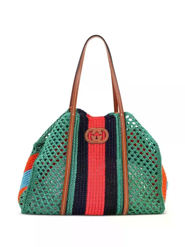 Gucci Interlocking G Web Raffia Medium Tote Bag