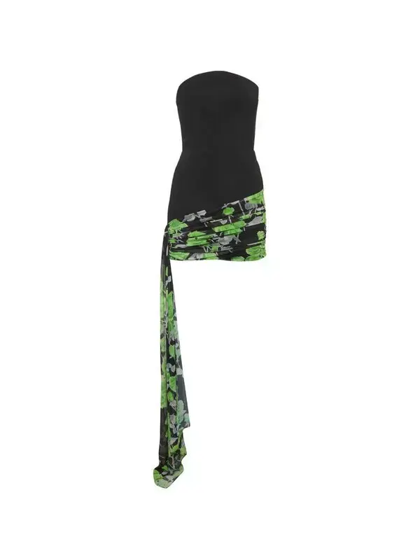 David Koma Strapless Rose Print Dress - Black