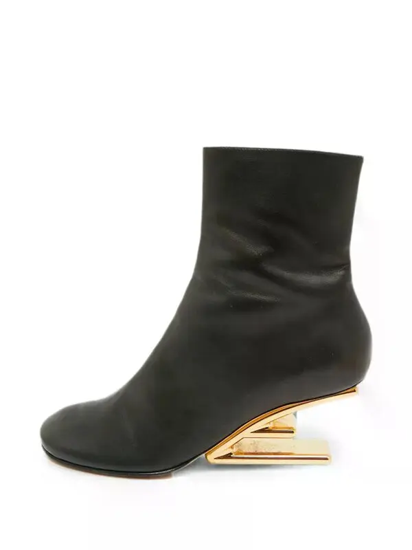 Fendi Leather Ankle Boots With Sculptural Gold-tone Heel
