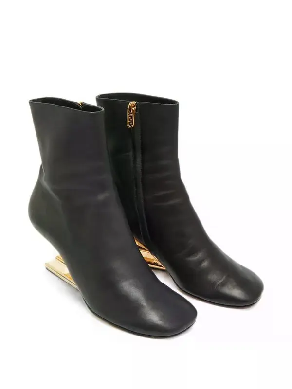 Fendi Leather Ankle Boots With Sculptural Gold-tone Heel