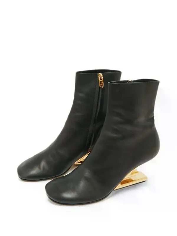 Fendi Leather Ankle Boots With Sculptural Gold-tone Heel