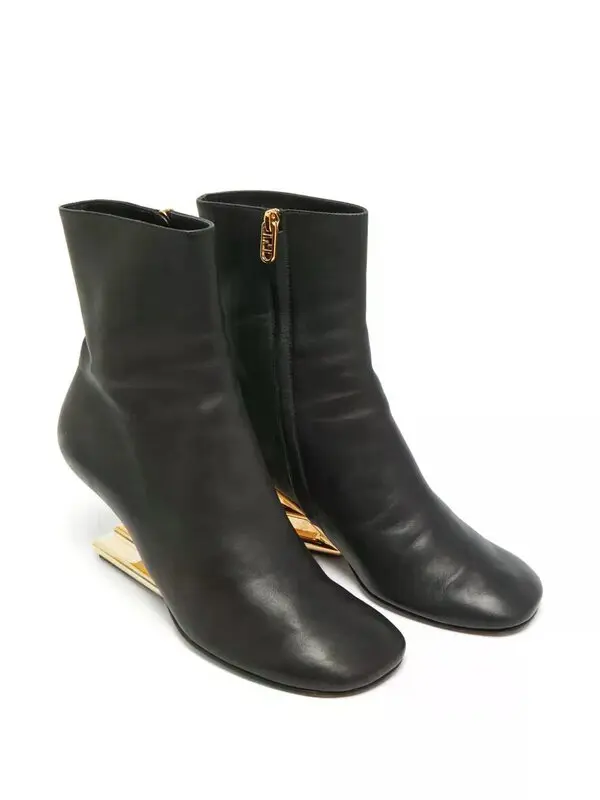Fendi Leather Ankle Boots With Sculptural Gold-tone Heel