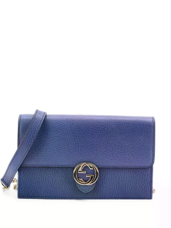 Gucci Interlocking Wallet On Chain Leather Crossbody Bag - Blue