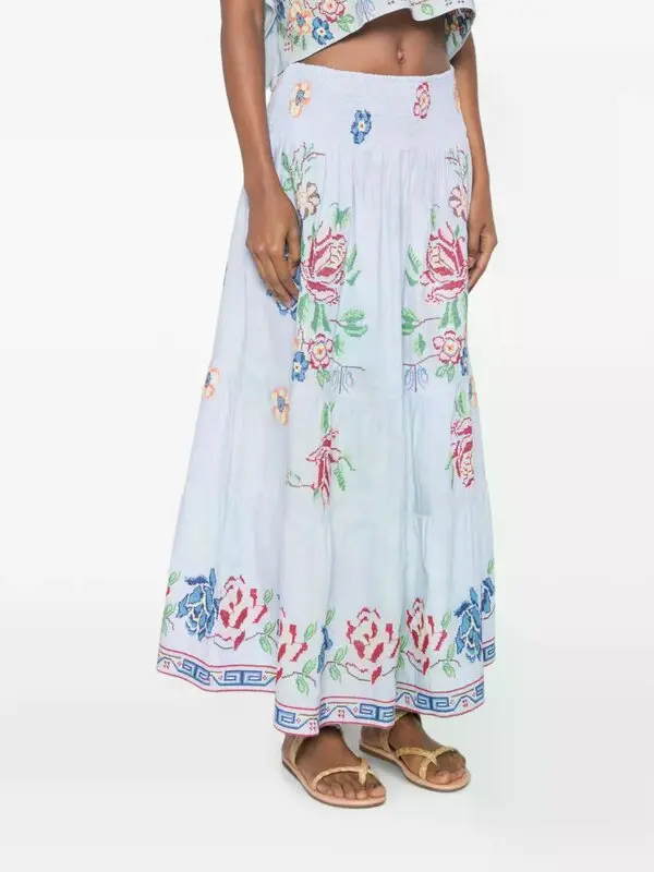 ORSINA Tiered Maxi Skirt With Floral Embroidery
