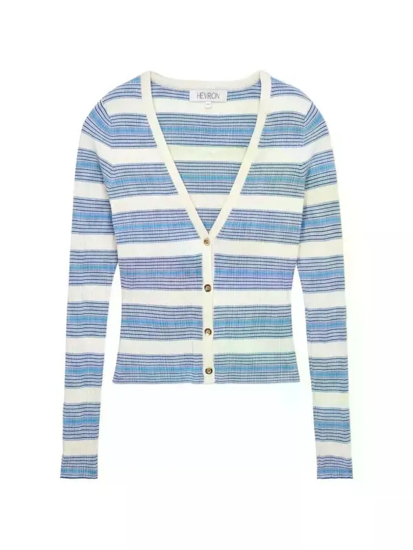 HEVRON Pearl Striped Ribbed-knit Cardigan - Blue