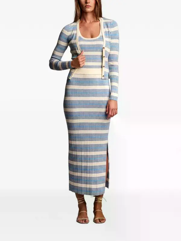 HEVRON Pearl Striped Ribbed-knit Cardigan