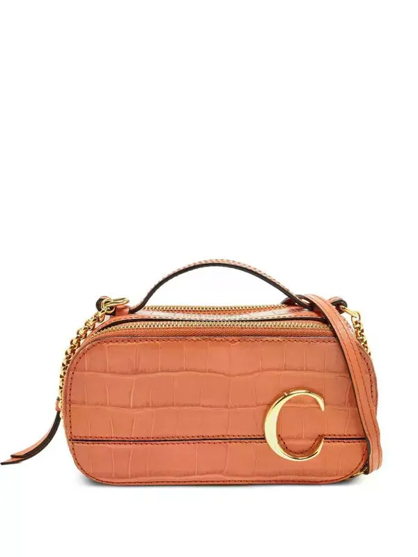 Chloé Mini C Vanity Croc-embossed Leather Shoulder Bag - Brown