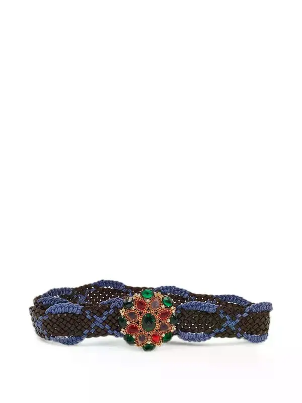 Roberto Cavalli Crystal Embellished Woven Belt - Brown