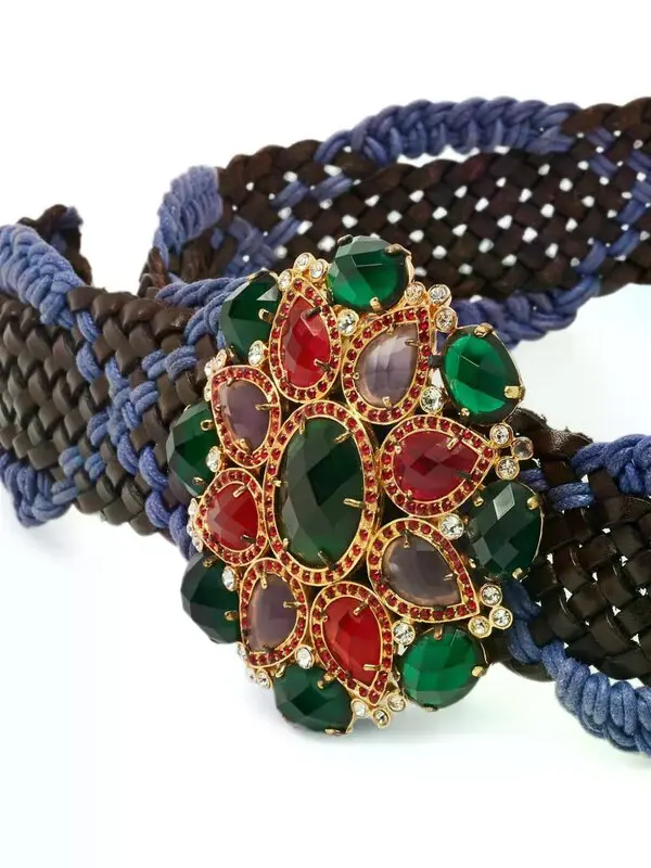 Roberto Cavalli Crystal Embellished Woven Belt
