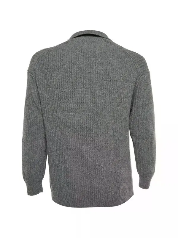 Emporio Armani Fisherman Rib Knit Polo Sweater - Grey
