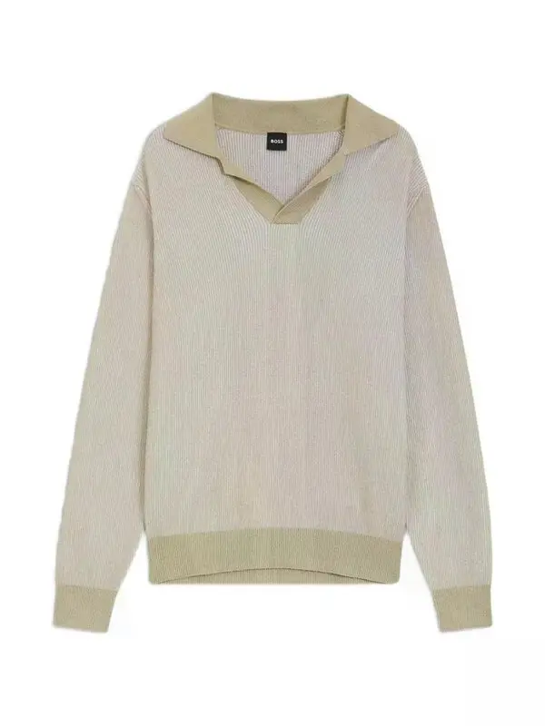 BOSS Ribbed Knit Open Collar Sweater