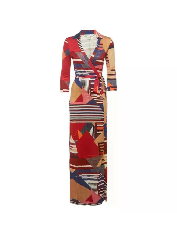 Diane Von Furstenberg Abigail Geometric Print Wrap Maxi Dress - Neutrals