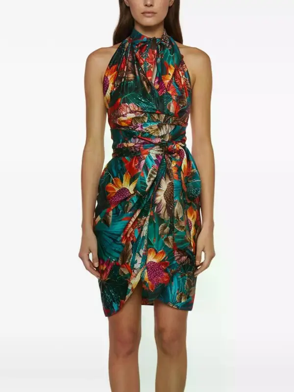 FERRAGAMO Floral Print Draped Mini Dress