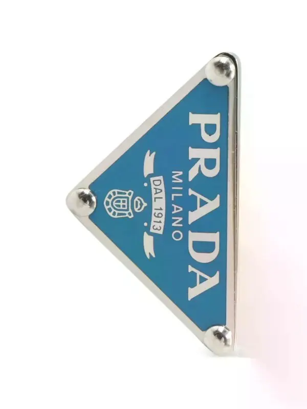 Prada Enamel Triangle Logo Plaque Clip-on Earring - Silver