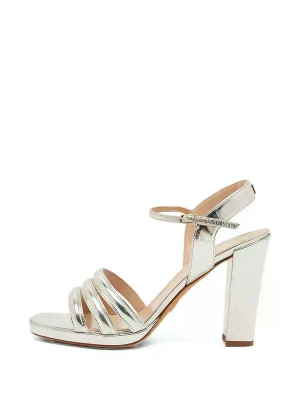 Dior Leather Block Heel Ankle Strap Sandals - Silver