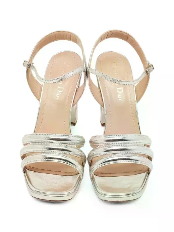 Dior Leather Block Heel Ankle Strap Sandals