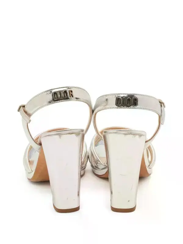 Dior Leather Block Heel Ankle Strap Sandals