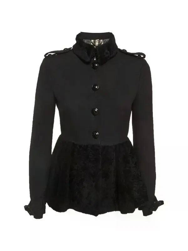 Burberry Shearling-trim Crepe Coat - Black
