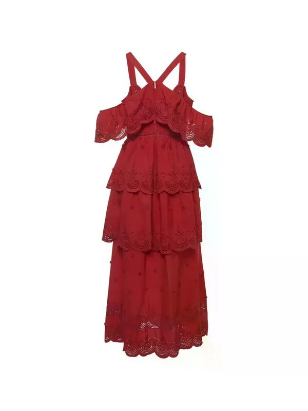 SELF-PORTRAIT Lace Tie Maxi Dress - Red