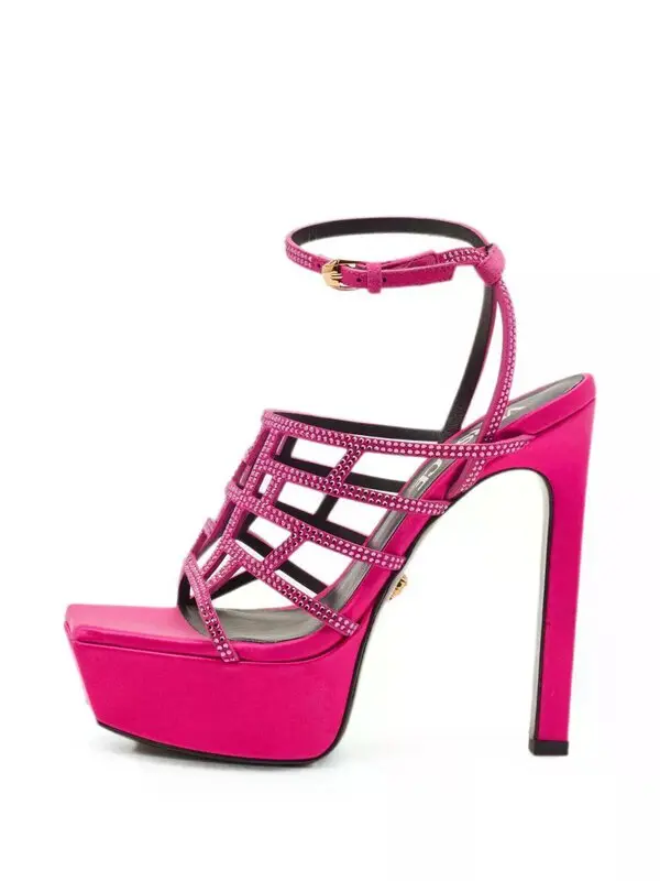 Versace Greca Maze Crystal-embellished Platform Sandals - Pink